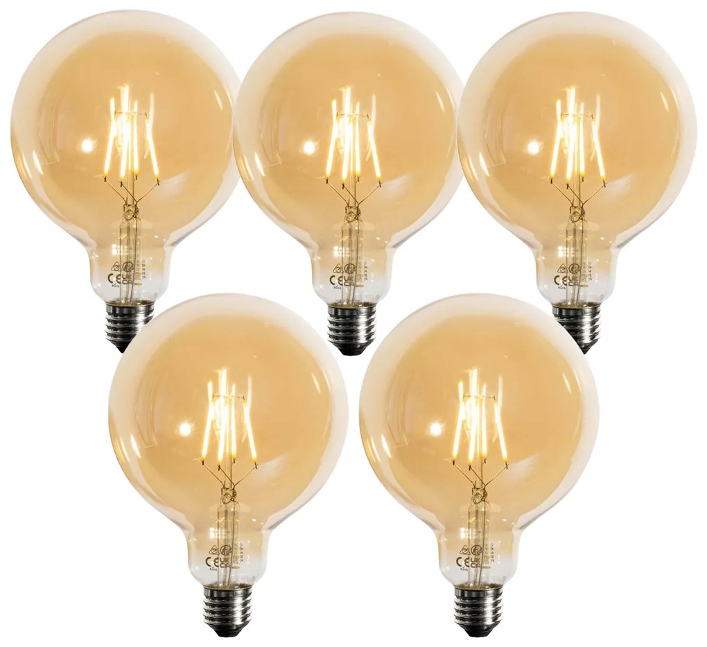 Sada 5 stmívatelných LED žárovek E27 zlatých G125 4.9W 450 lm 2200K