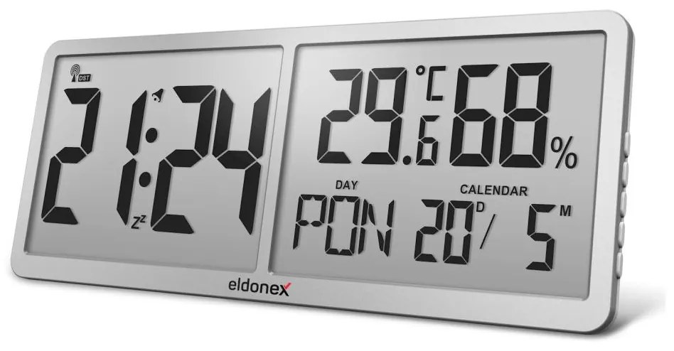 ELDONEX ECL-1110-SL - Digitální nástěnné hodiny TimeCheck 4xAA stříbrná