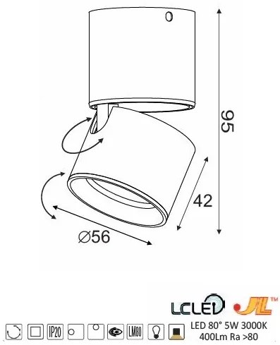 ACA DECOR LED přisazené svítidlo PLUTO 5W/230V/3000K/400Lm/80°/IP20, Flicker free