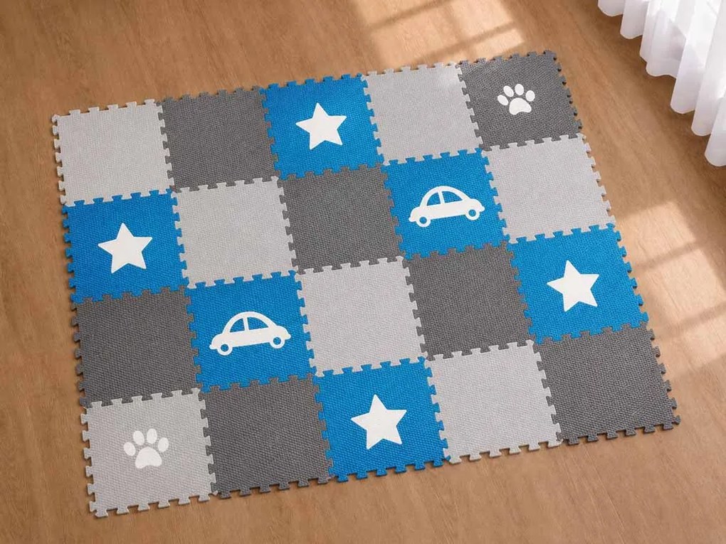 Pěnová podlaha puzzle 20 dílů MODRÉ AUTO
