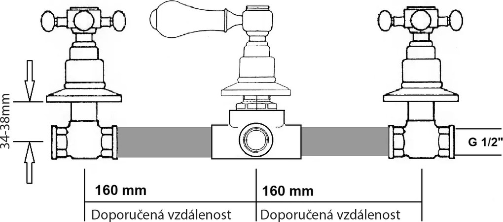 Sapho Sapho, ANTEA podomítková sprchová baterie, 2 výstupy, chrom/zlato, SET305-102