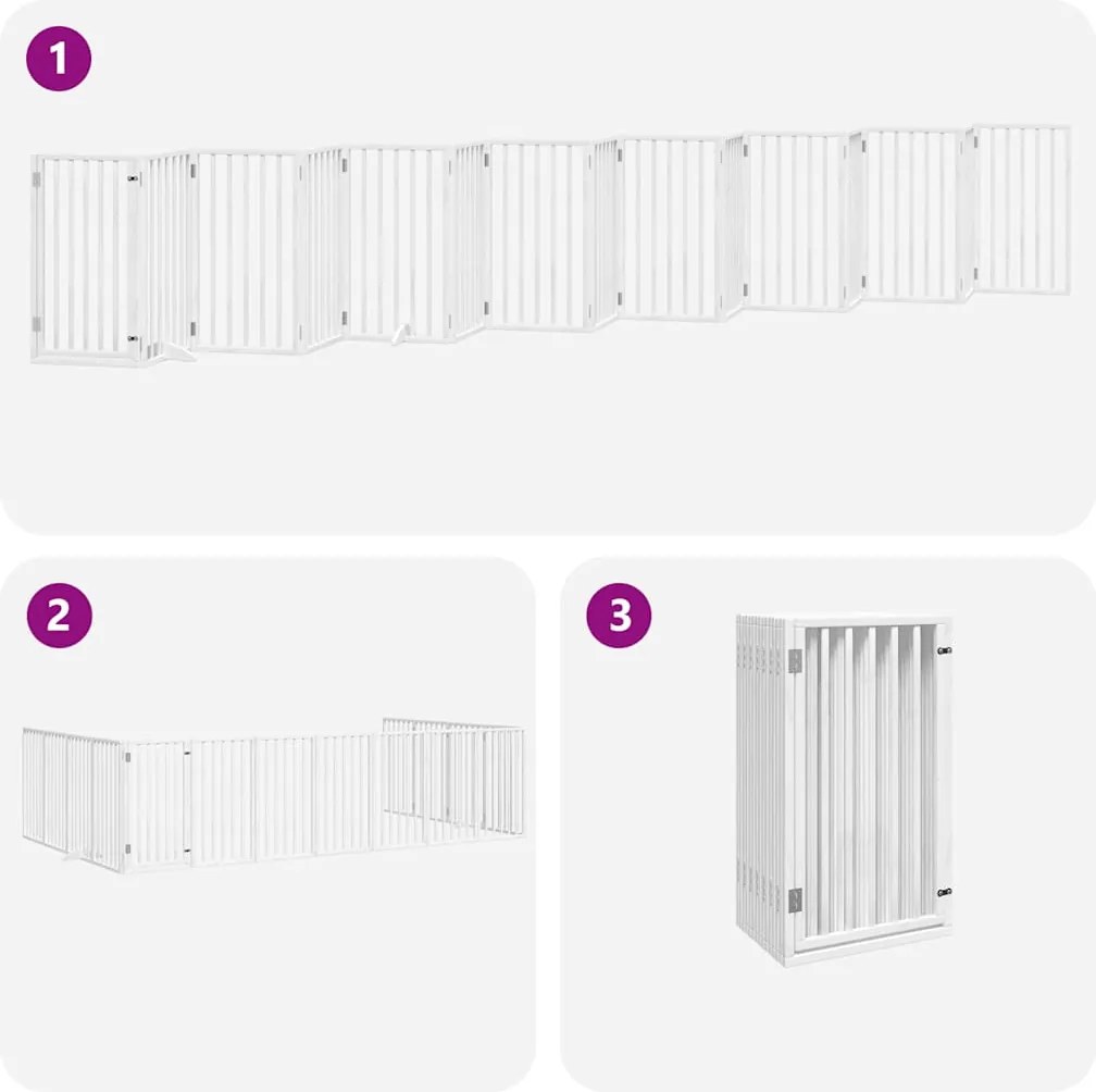Zábrana pro psy s dvířky skládací 15 panelů bílá 750 cm topol 3155540