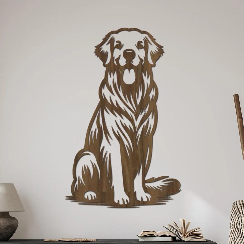 dřevo života Dřevěná dekorace na zeď Zlatý retriever Rozměry (cm): 39x60, Zvolte barvu dekoru: Ořech