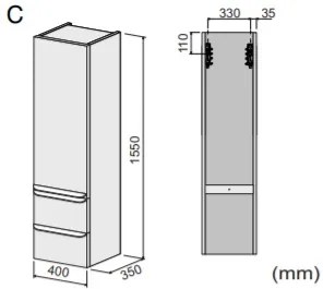 Koupelnová skříňka vysoká Naturel Pavia 40x155x35 cm levá bílá mat bílá úchytka PAVIA3V40DVLBI