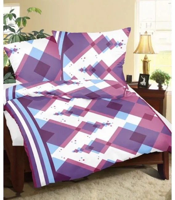 Brotex Povlečení flanel 140x200, 70x90 Kosočtverce fialové, Výběr zapínání: zipový uzávěr 8594570054409