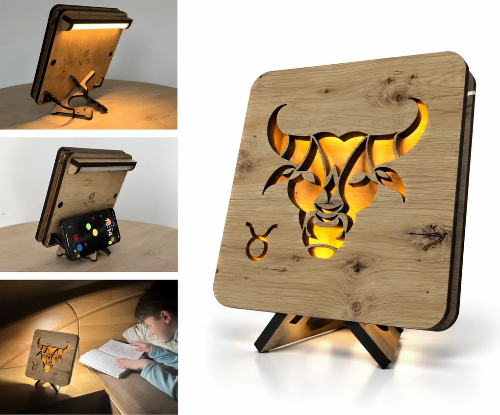 Li-Go Znamení "Býk" lampa 19x19 cm provedení povrchu: dub světlý