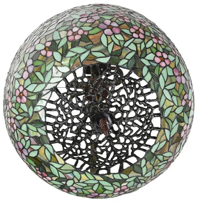 Stolní lampa Tiffany Rebecca zeleno růžová s florálním motivem – 46x72 cm