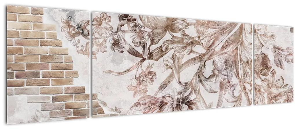 Obraz - Květinová freska na cihlové zdi (170x50 cm)