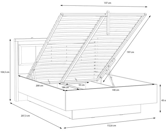 Dvojlůžková postel s úložným prostorem OREN 140x200 cm hnědá/černá