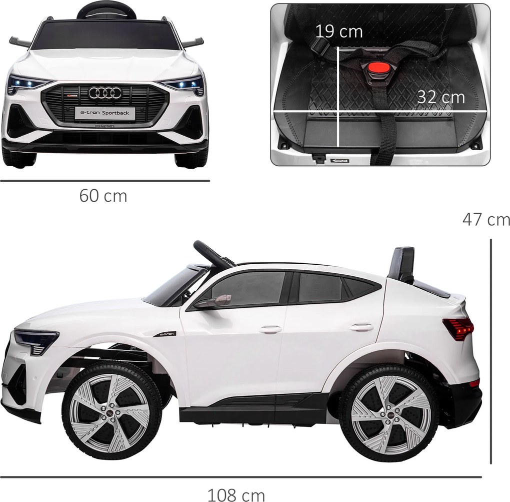 HOMCOM dětské elektrické autíčko 12V elektrické autíčko Audi E-tron elektrické autíčko s dálkovým ovládáním, bezpečnostní pásy, hudba (MP3/USB/TF), d…