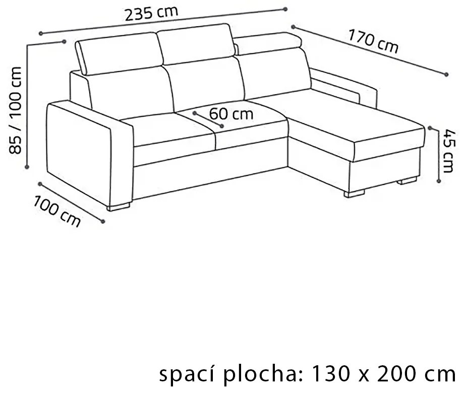 Malá sedací souprava PEDRO L | 235x170 cm | rozkládací + úložný prostor | polohovatelné záhlavníky | VÝBĚR TKANIN