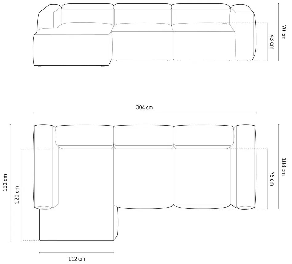 Rohová pohovka v cihlové barvě (levý roh/s lenoškou) Bergamo – Cosmopolitan Design