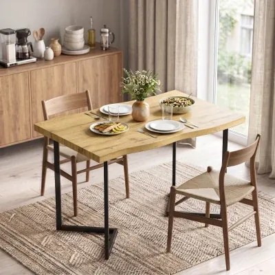 HOMCOM jídelní stůl pro 2 osoby s tlustou stolní deskou, kovové nohy, moderní styl, 110x67x75,5 cm, dub