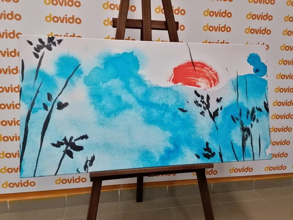 Obraz japonská modrá obloha a červené slunce - 100x50 cm