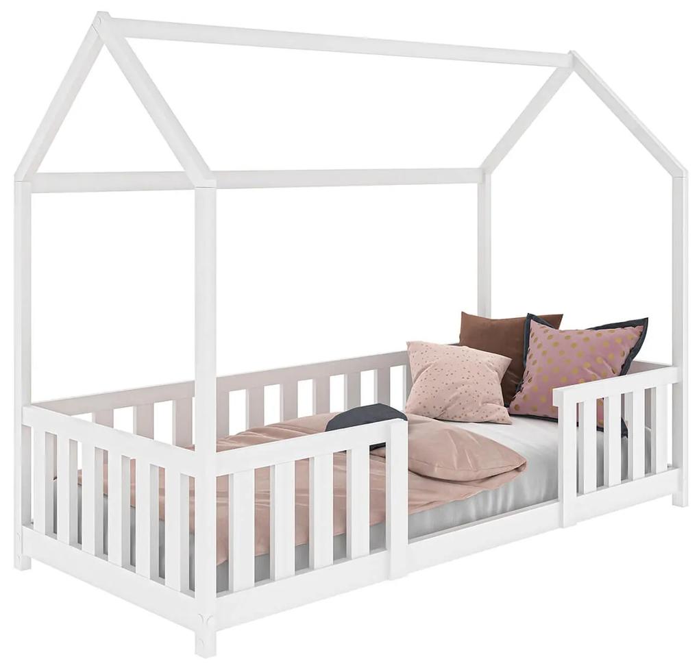 Dětská postel Domeček 80x160 se zábradlím a roštem, bílá D8