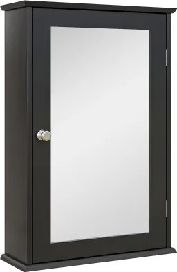 kleankin Závěsná koupelnová skříňka se zrcadlem a dvířky s magnetickým zavíráním, 41x14x60 cm, černá