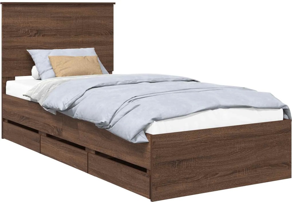 Rám postele se zásuvkou Hnědý dub 90 x 190 cm Inženýrské dřevo 3411165