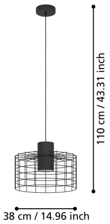 Eglo 43627 - Lustr na lanku MILLIGAN 1xE27/40W/230V pr. 38 cm černá