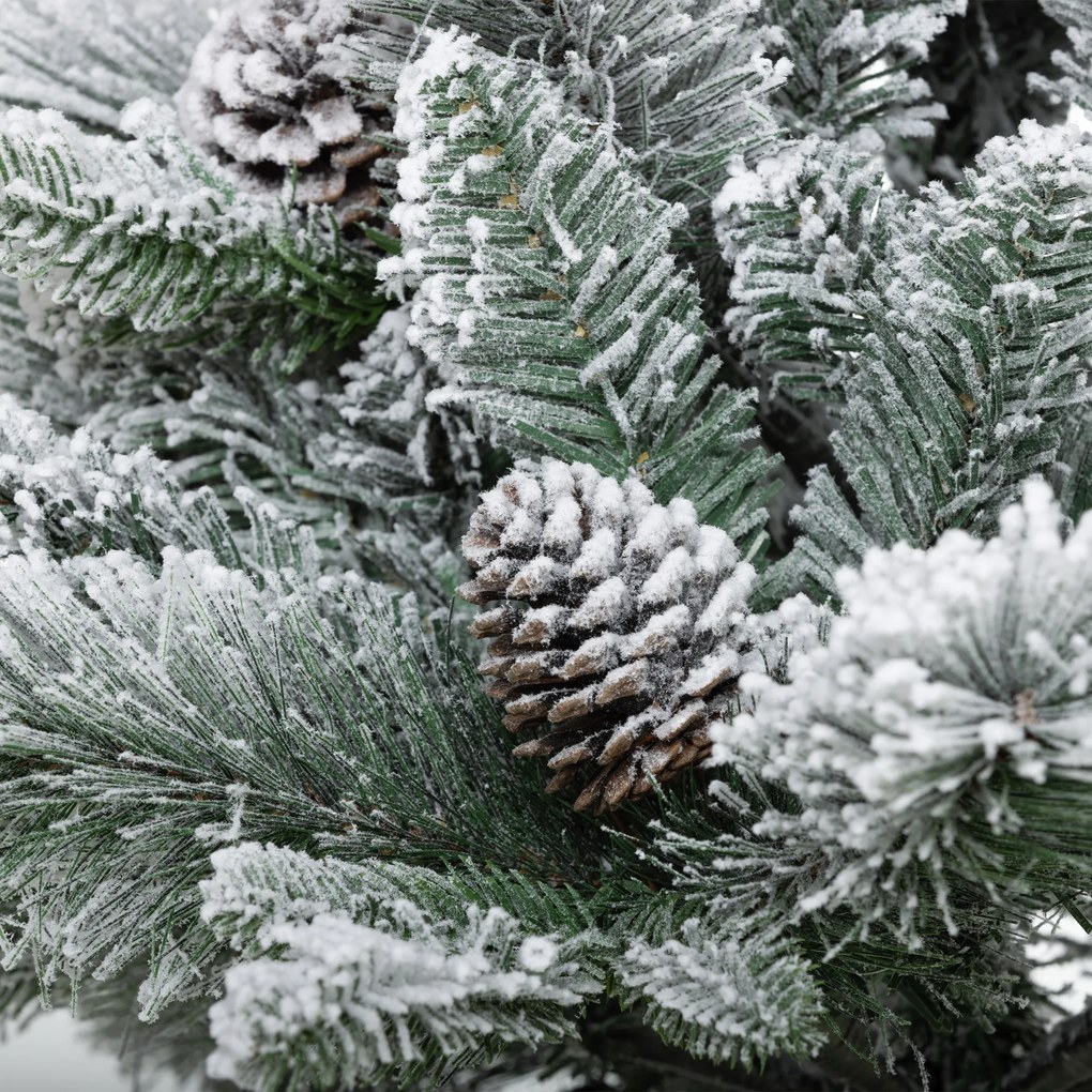 HOMCOM Vánoční stromek s LED osvětlením, sada 2 ks, 107 cm, šišky, červené bobule, nehořlavý, zelená/bílá