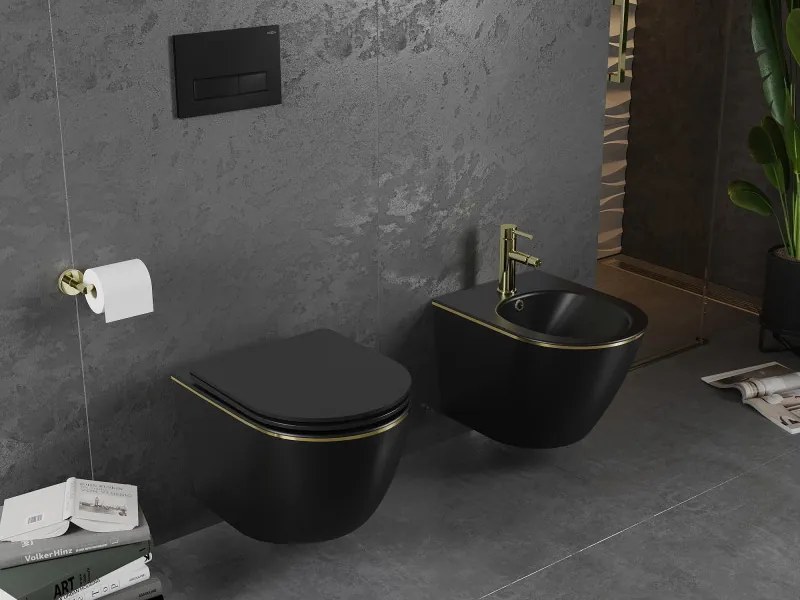 Mexen Lena bidet závěsný, černý mat/zlatý linie - 35224875