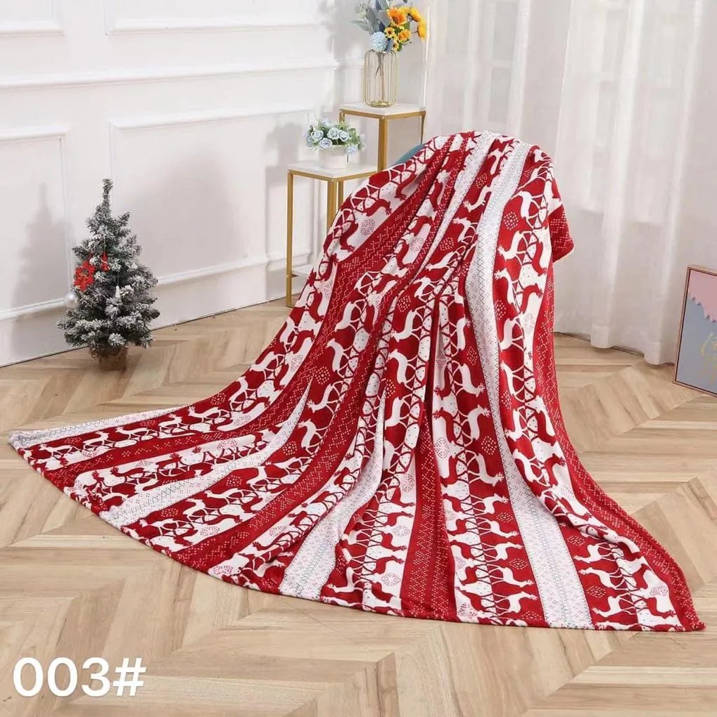 Červeno-bílá vánoční mikroplyšová deka SOBI Rozměr: 200 x 220 cm