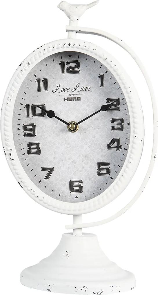 Bílé vintage hodiny s ptáčkem a patinou - 19*14*34 cm / 1*AA