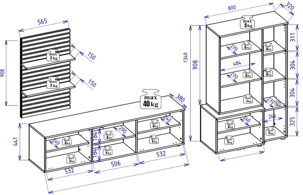 Obývací stěna Heathrow, dub artisan/antracit, s osvětlením