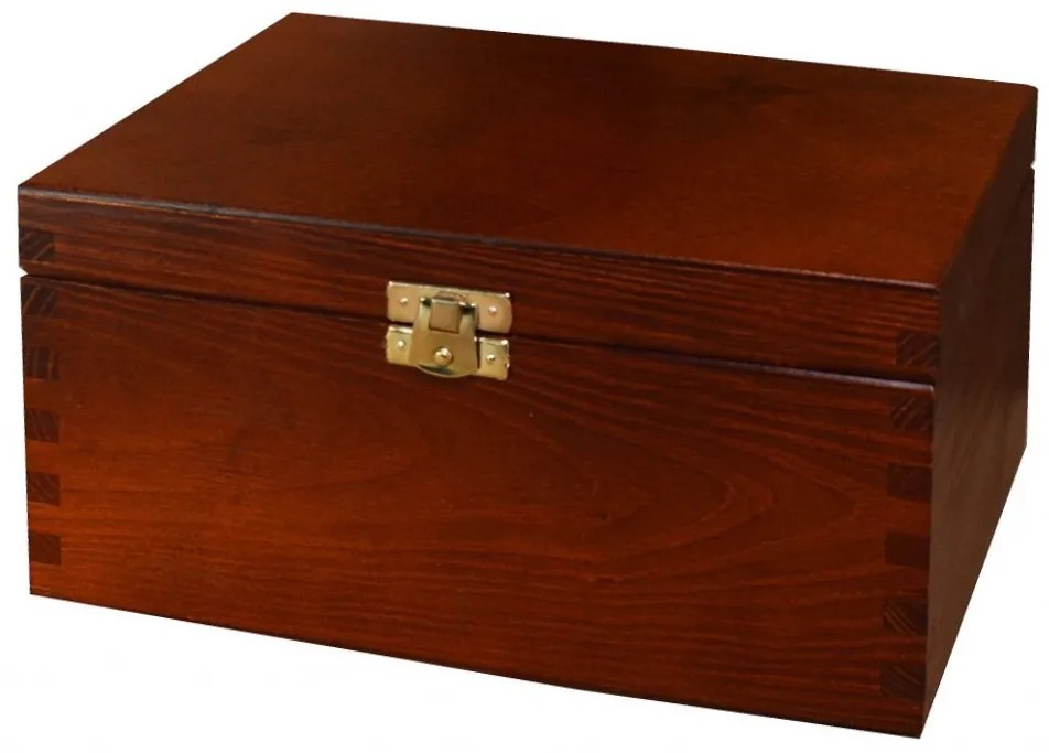 Dřevěná krabička s víkem a zapínáním - 22 x 16 x 11 cm, nátěr ořech