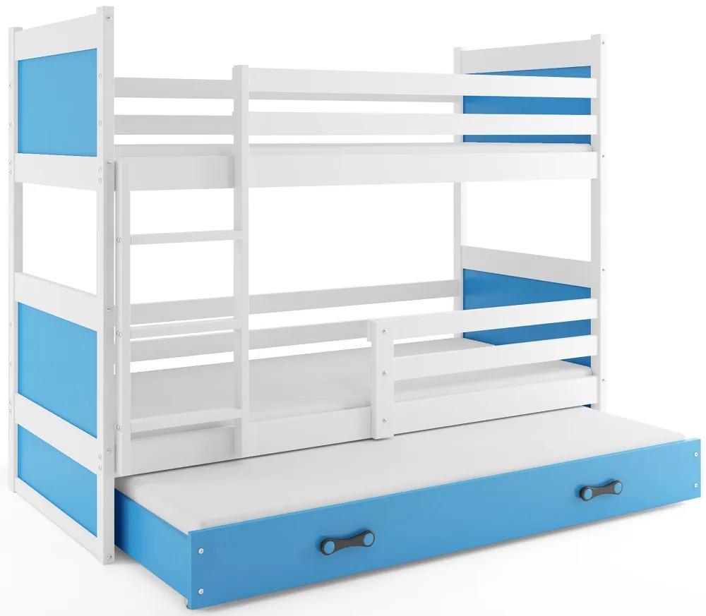 BMS Group Dětská patrová postel s přistýlkou RICO bílá Velikost postele: 190x80 cm, Barva šuplíku: Modrá