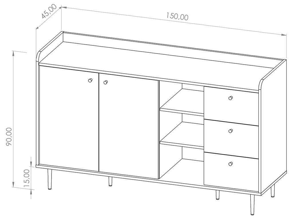 GiB Meble KOMODA VASINA K2D3SZ / KOMODA