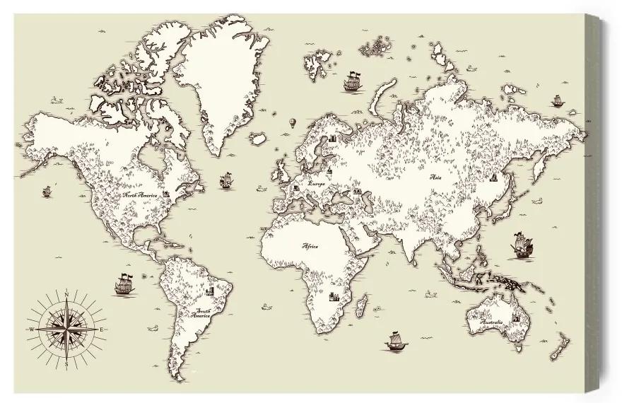 Obraz Stará Mapa Světa Nedostatek Nedostatek Plátno Canvas 120x80