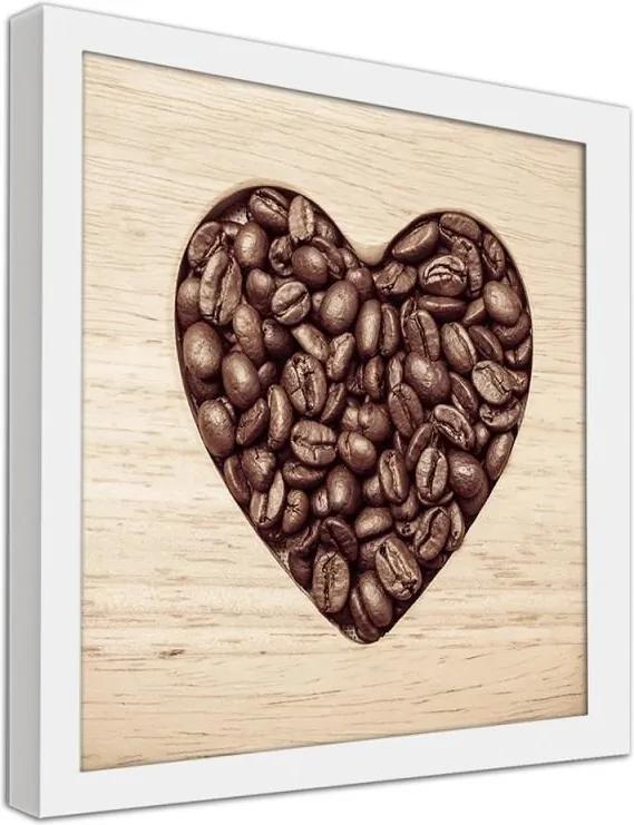 CARO Obraz v rámu - Heart From Coffee Beans 20x20 cm Bílá