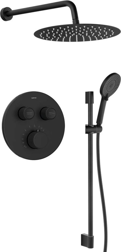 Sapho Smart Select - Sprchový set s termostatem pod omítku, s tělesem, 30x30 cm, matná černá RP032B-02