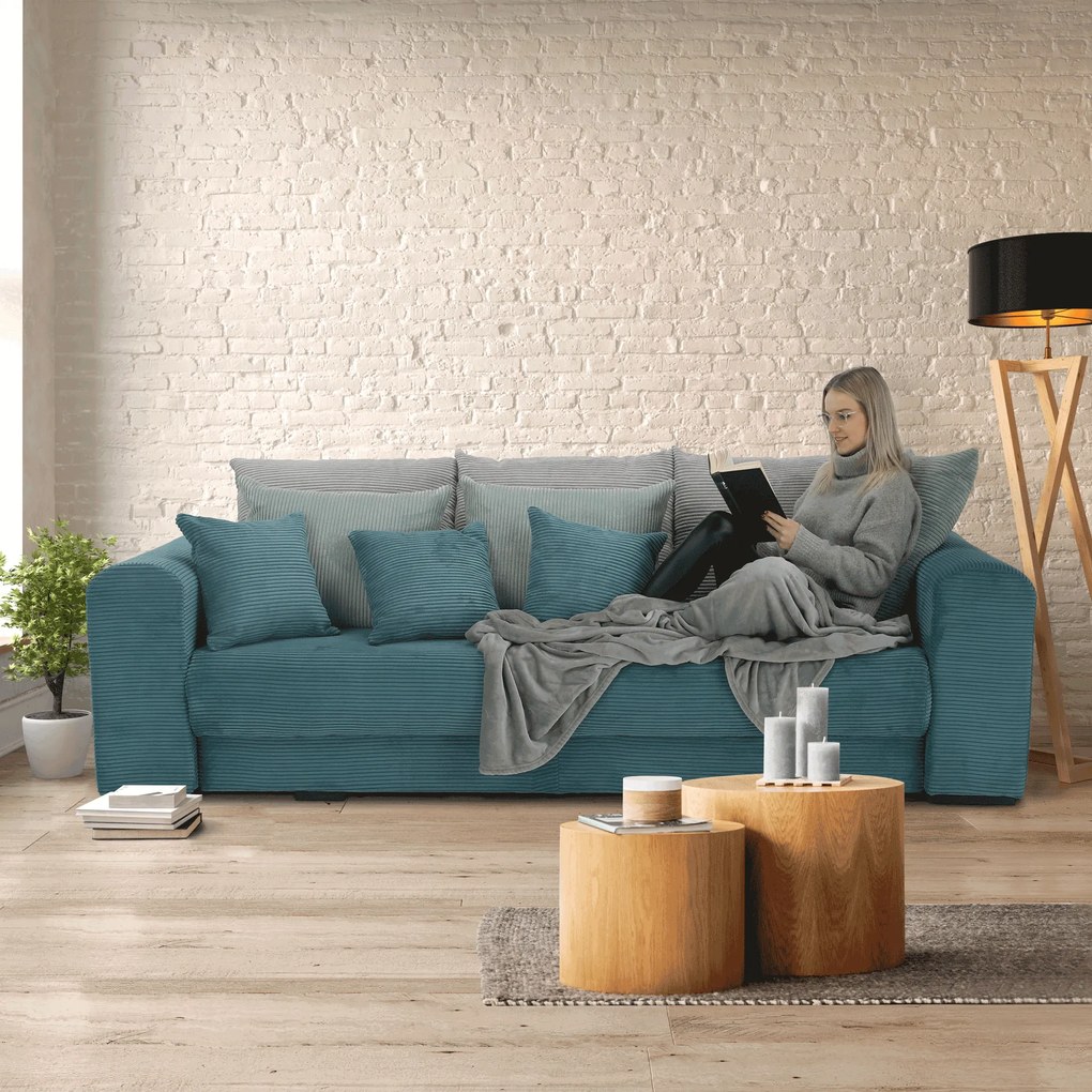 Extra prostorná pohovka, modrá / mentolová / světle šedá, Gilena BIG SOFA