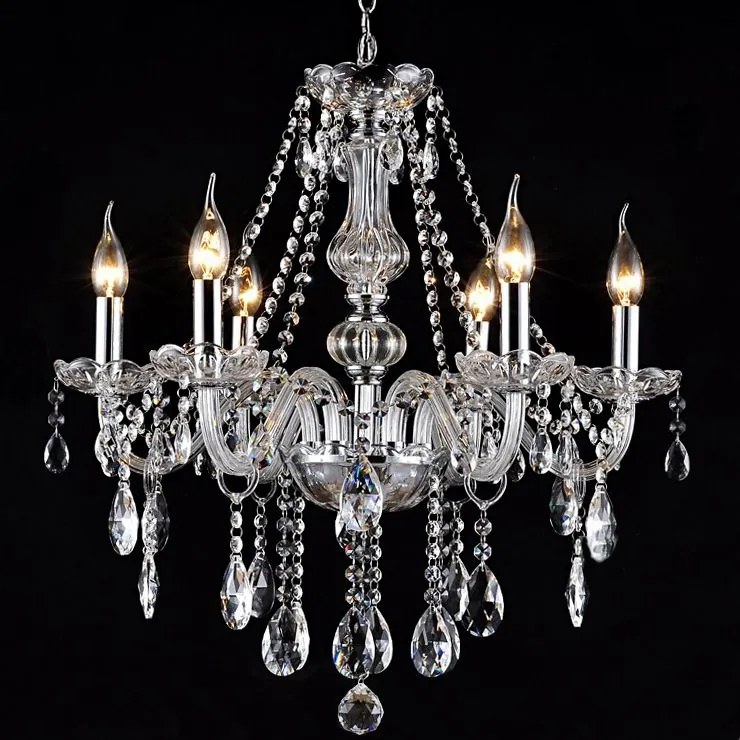 Toolight - Křišťálový závěsný lustr 6xE14 60W 392183, stříbrná, OSW-04007