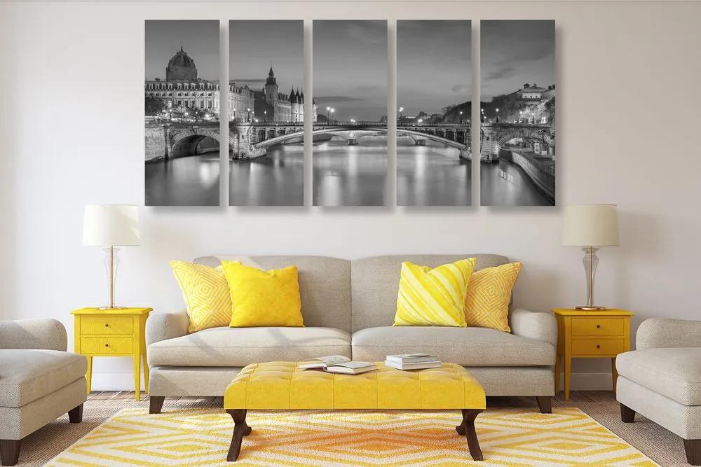 5-dílný obraz oslňující panorama Paříže v černobílém provedení Varianta: 100x50