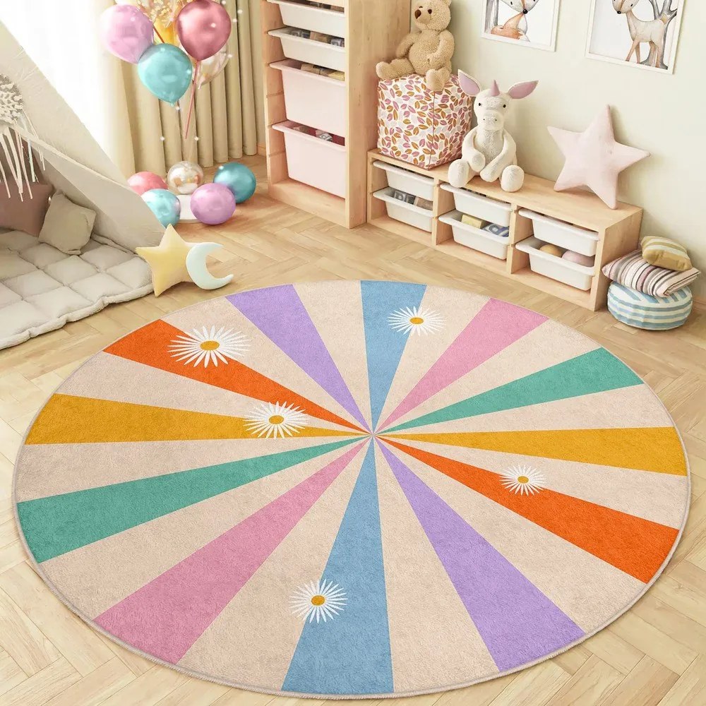 Pratelný dětský koberec ø120 cm Rainbow Daisy – Mila Home