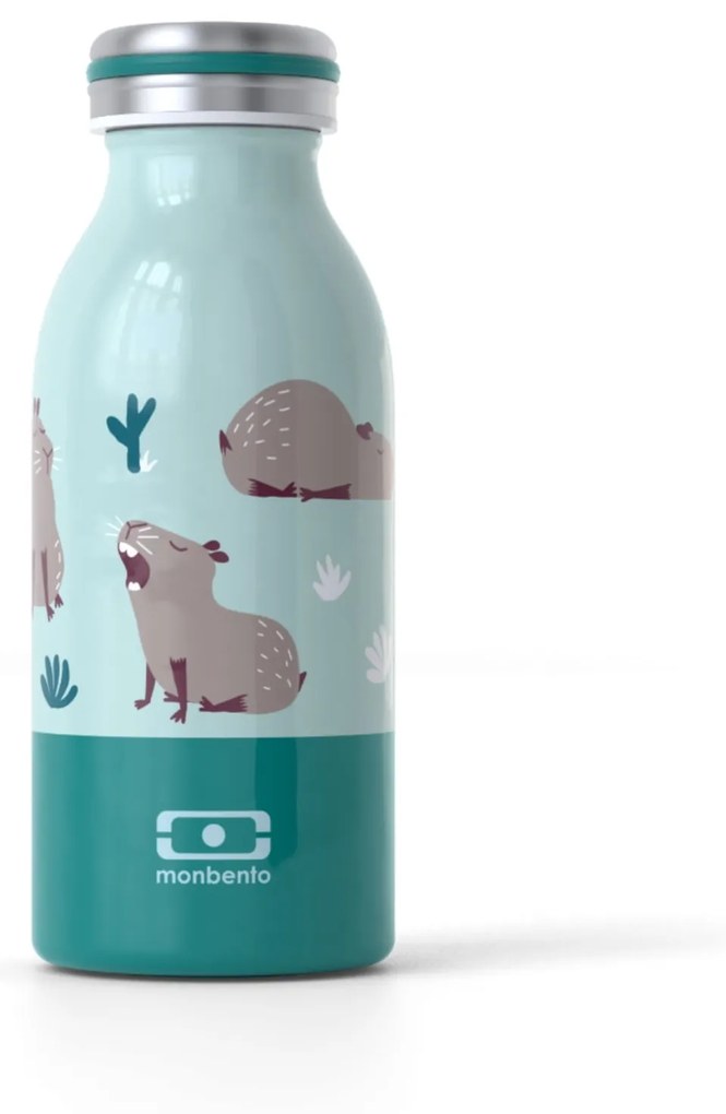 monbento Dětská nerezová lahev Monbento Cooly Blue Capy 350 ml, modrá barva, zelená barva, kov