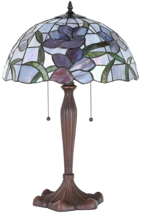 Růžovo-fialová stolní lampa Tiffany s květy Felix – 40x60 cm