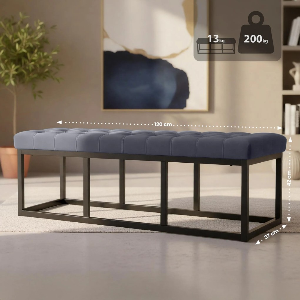 Lavice Polson samet černá konstrukce 120 cm – šedá