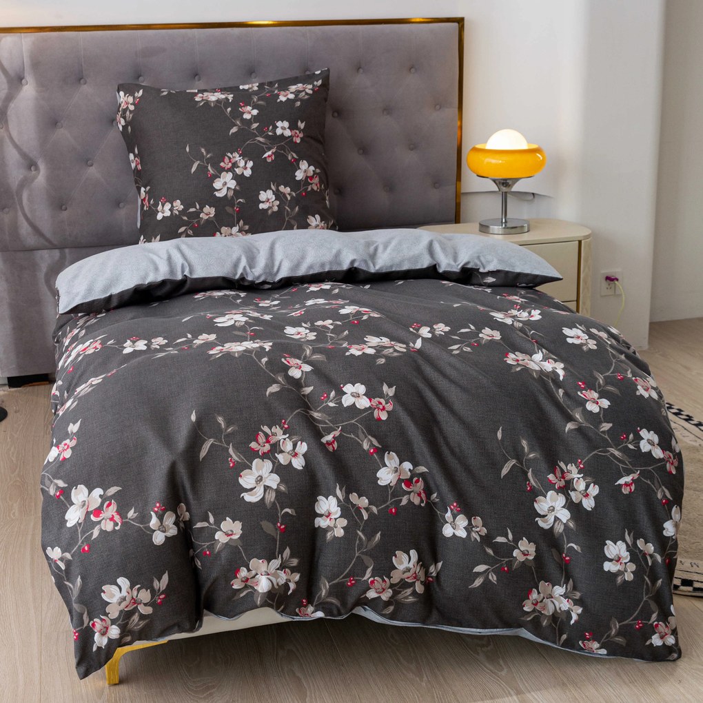 Flanelové povlečení z mikrovlákna BLOSSOM šedé Rozměr povlečení: 70 x 90 cm | 140 x 200 cm