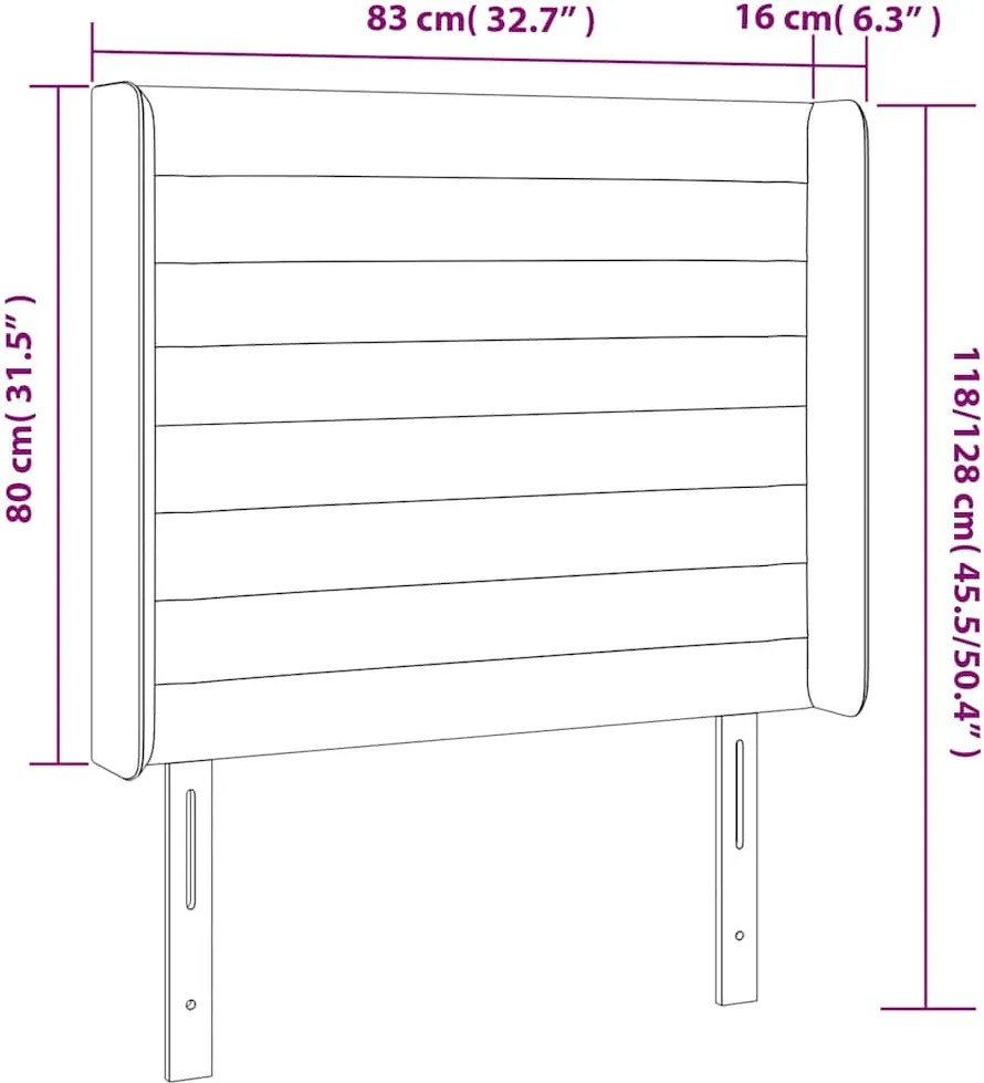 Čelo postele s LED černé 83 x 16 x 118/128 cm samet 3124220