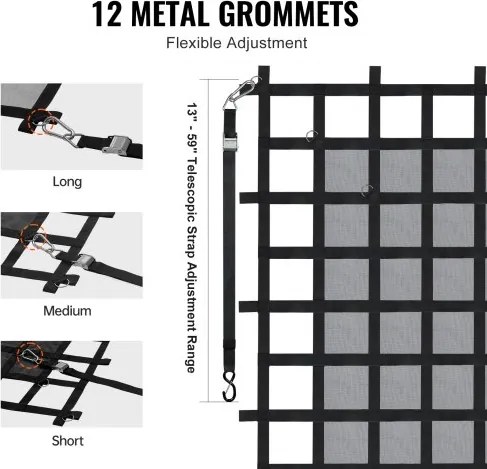 Síť na náklad Zesílené provedení Cargo Net 182,9 × 144,8 cm Nastavitelné přezky a