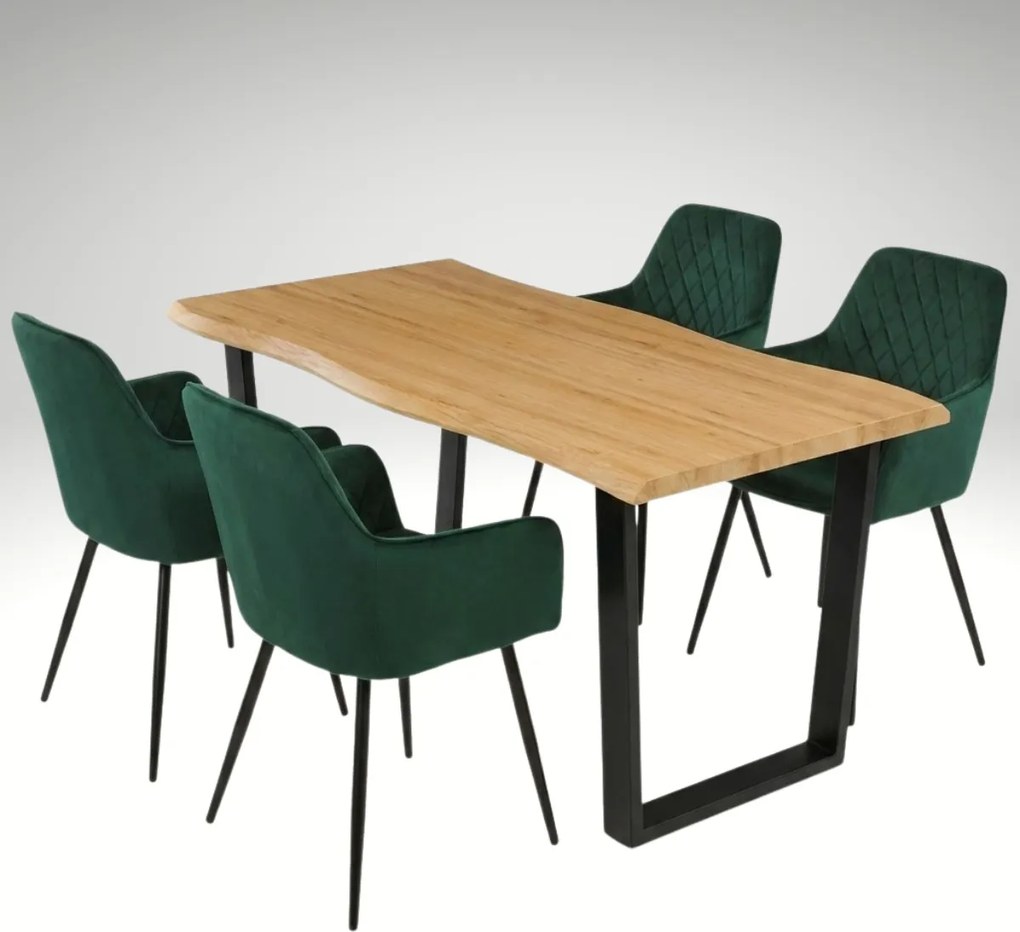 Vikio Jídelní set pro 4 osoby 160x90 cm dub noha U zelená židle s područkami VJS166-4Z