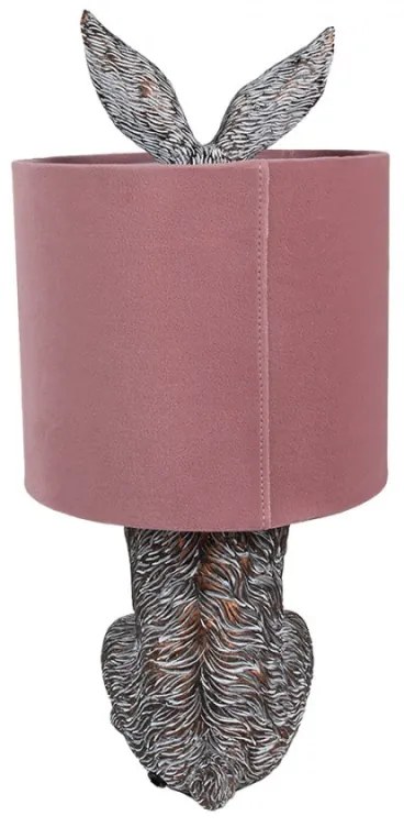 Hnědobílá stolní lampa králík s růžovým stínidlem Konijn – 20x43 cm