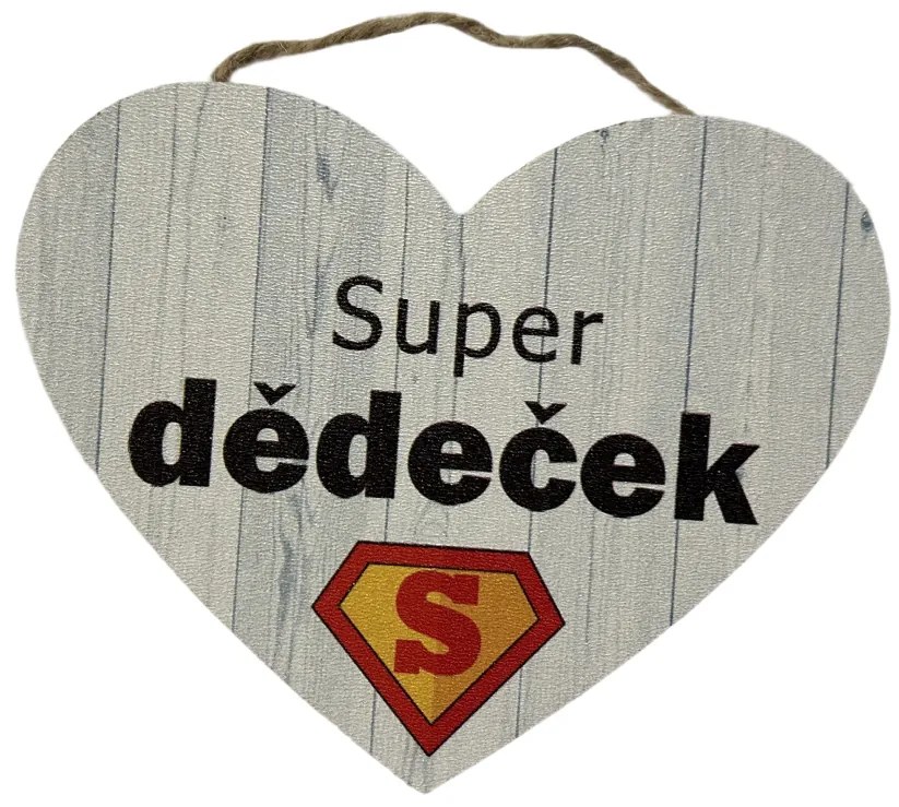 Bondecor Dřevěná dekorace srdce "Super dědeček" 12x15cm Jazyk: SK