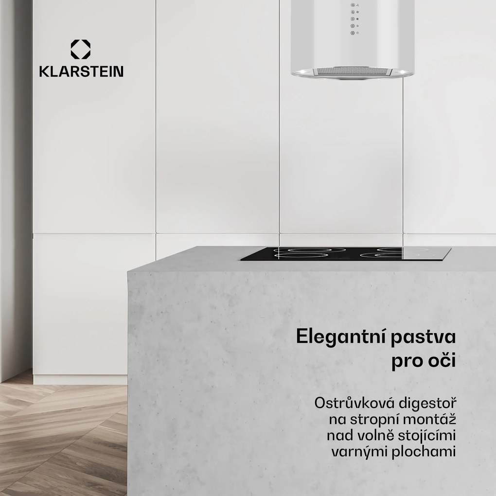 Klarstein Beretta, digestoř, 35cm, ostrůvková, 519m³/h, LED, bílá