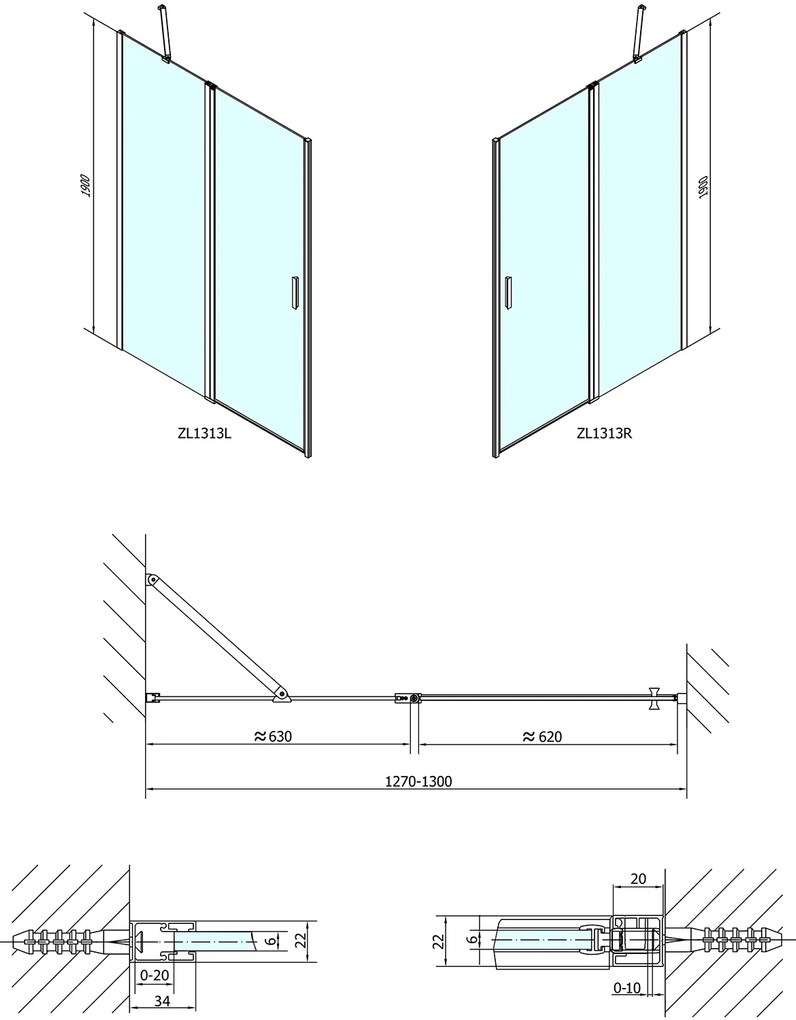 Polysan ZOOM LINE sprchové dveře 1300mm, čiré sklo, ZL1313