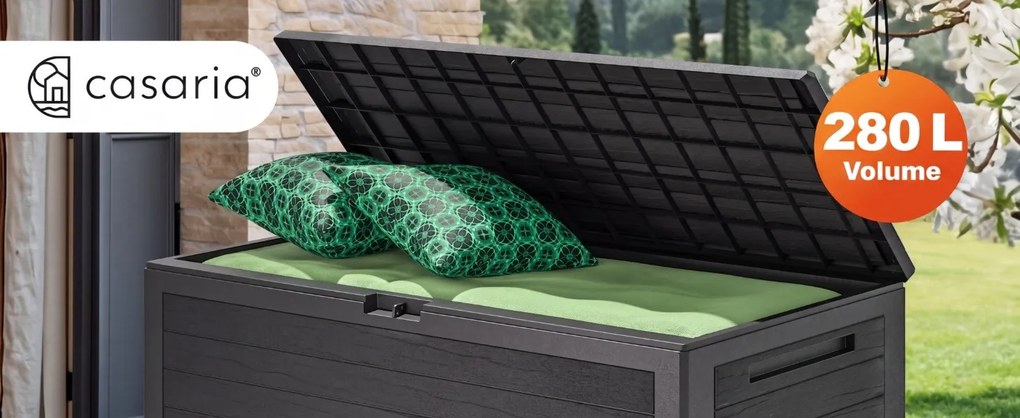 Zahradní úložný box Woody 280L šedý dekor dřeva voděodolné