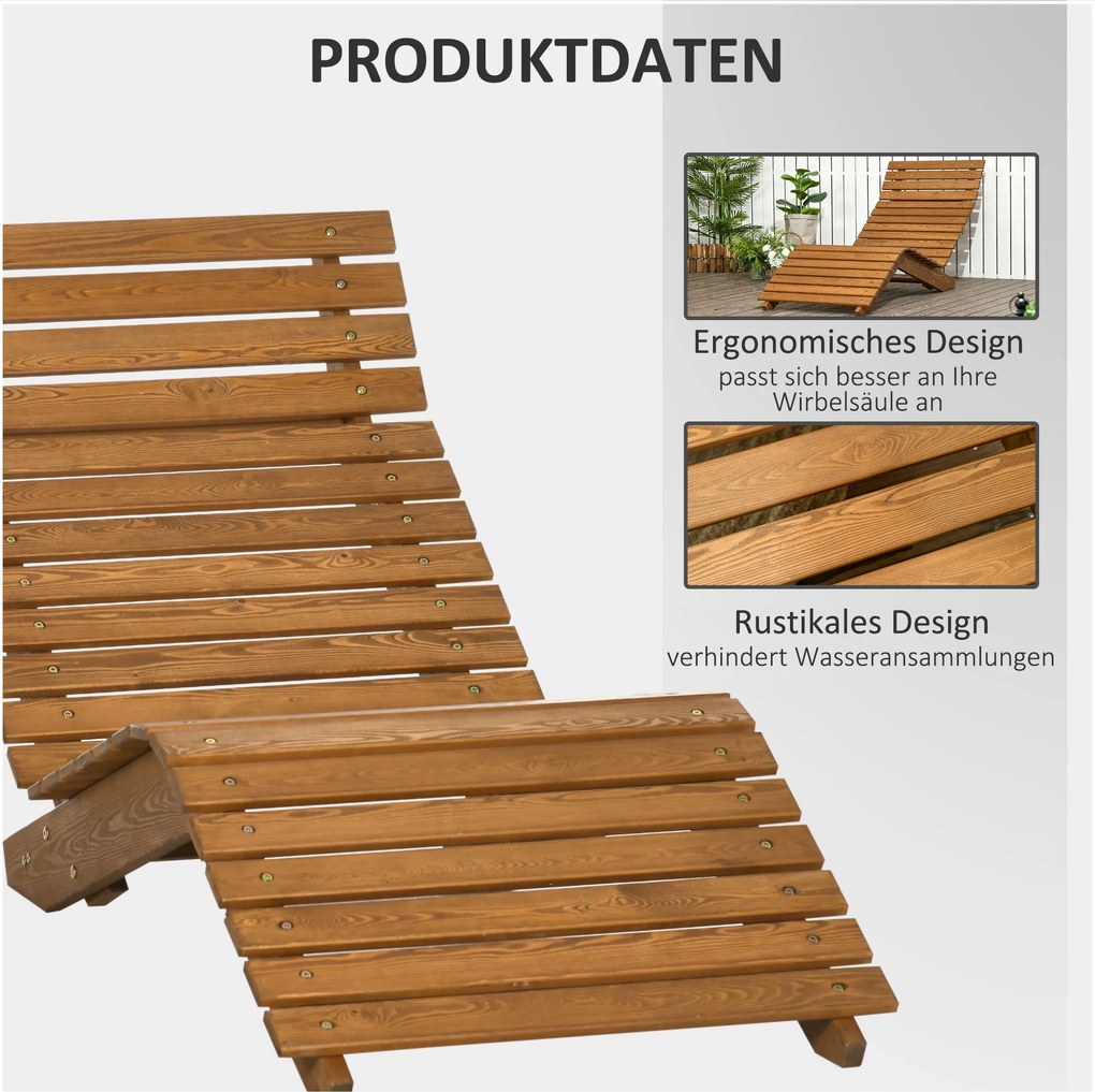 Zahradní lehátko Outsunny, sklápěcí křeslo, relaxační židle pro bazén, balkon, nosnost do 120 kg, masivní dřevo, třešeň, 66 x 170 x 77 cm